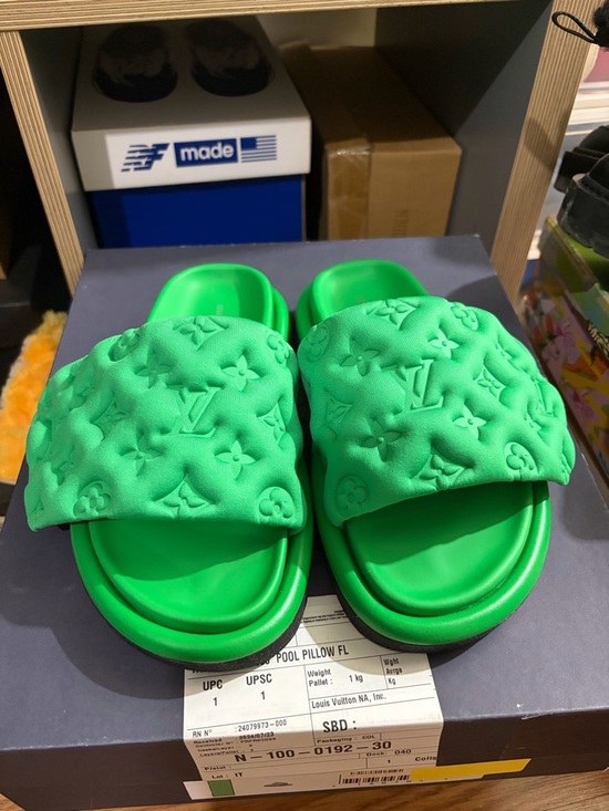 Louis Vuitton | Shoes | Louis Vuitton Bright Green Pillow Pool Slides ...